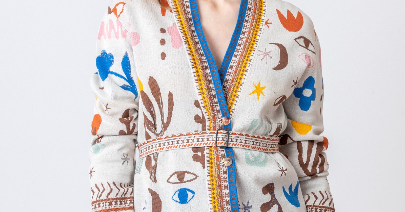 Jacquard Jacket, Nomad Motif - Nougat - Knitted Jackets - Ivko Woman