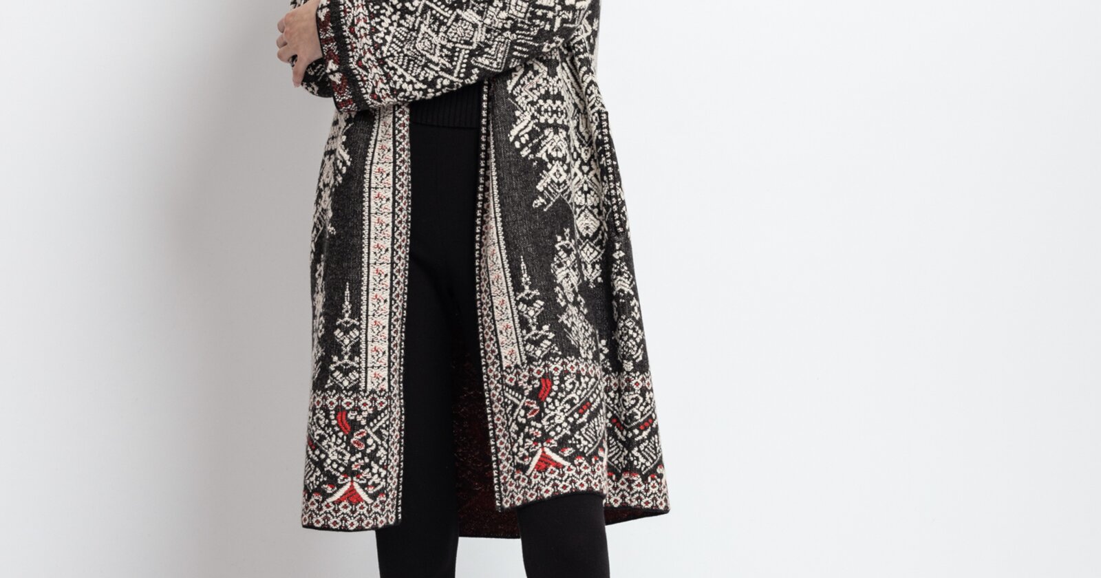Jacquard Coat Root Pattern Black Jacken And Mäntel Ivko Woman
