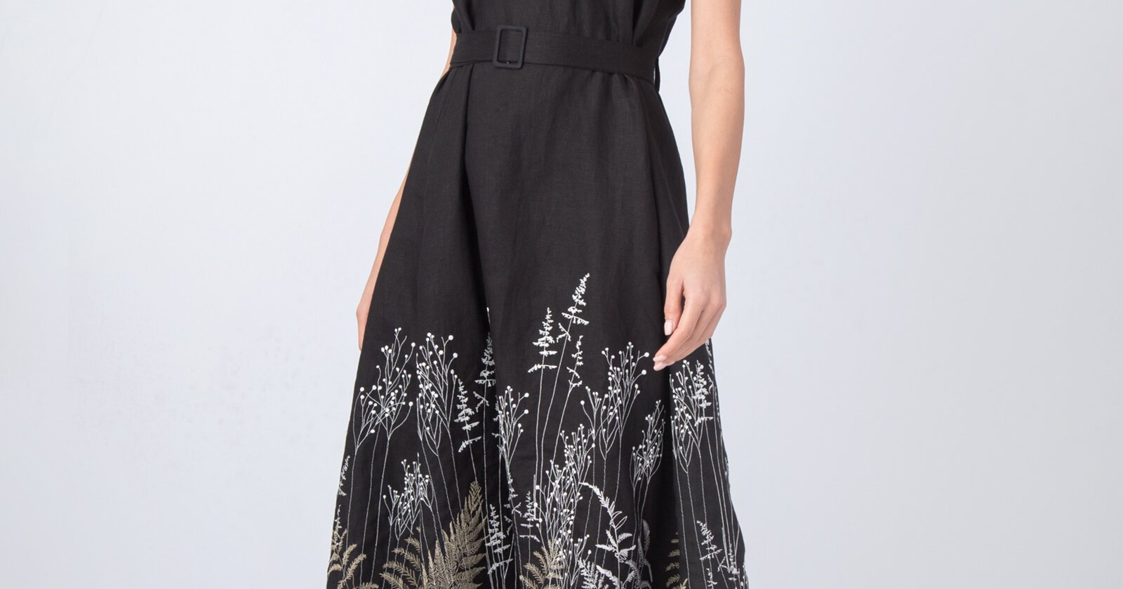 Embroidered Dress, Shadow Motif - Black - Dresses and skirts - Ivko Woman