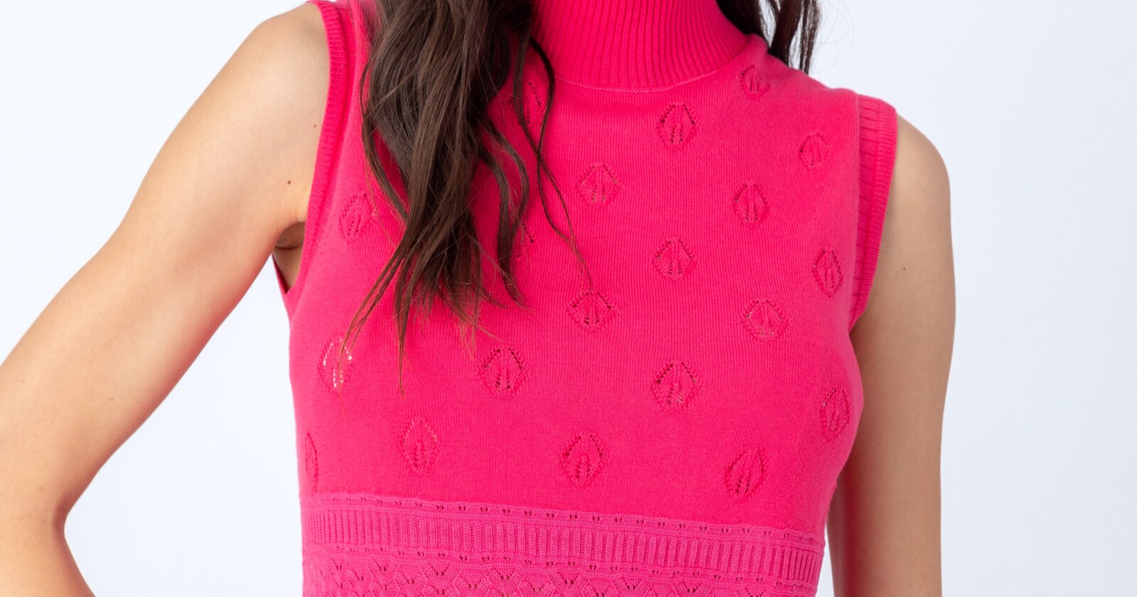 Jednobojni Pulover sa Kragnom bez Rukava - Pink - Dzemperi - Ivko Woman