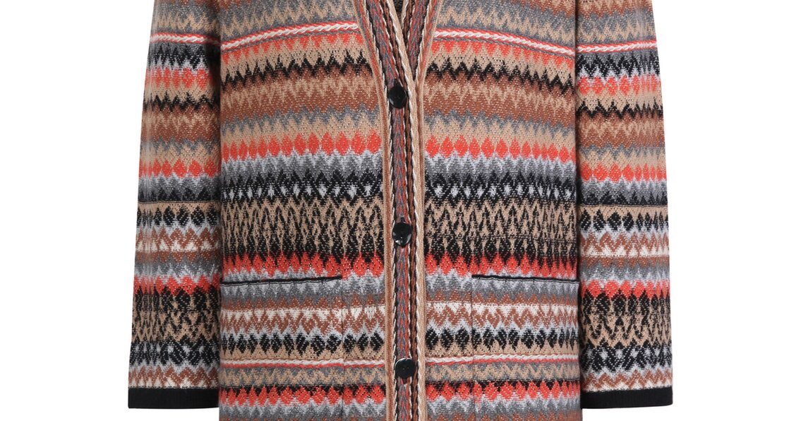 Manteljacke, Geometrisches Muster - Nougat - Jacket Long - IVKO Woman