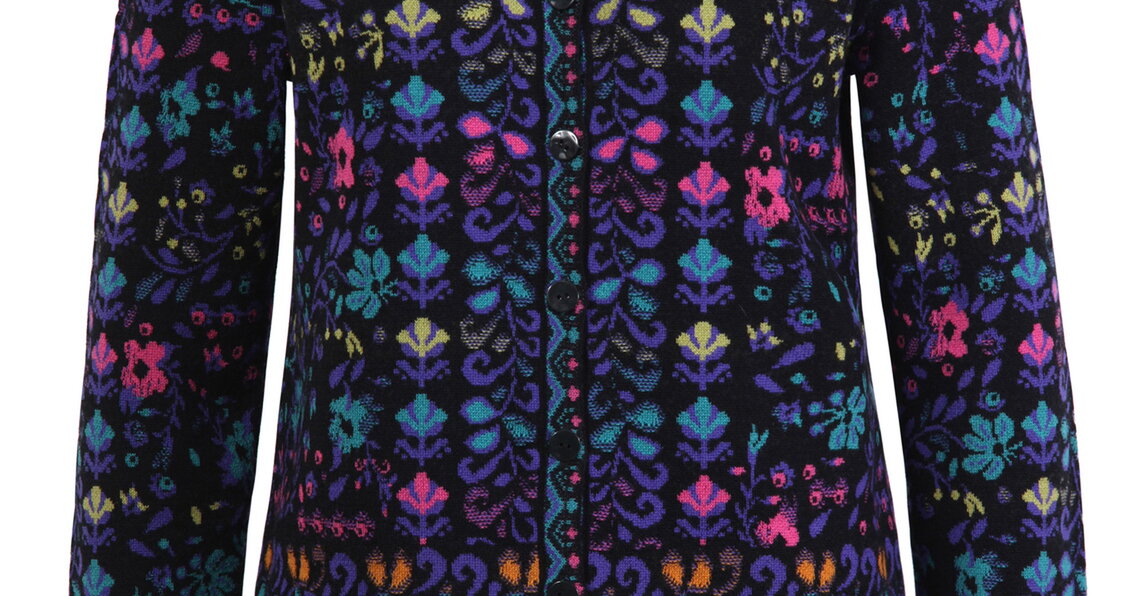 O-Neck Cardigan, Floral Pattern - Black - Cardigans - Ivko Woman