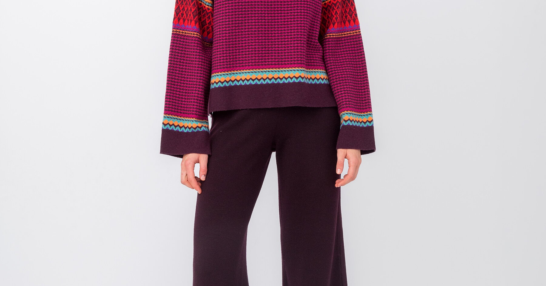 Jacquard Pullover, Structure Pattern - Pink - Pullovers - Ivko Woman