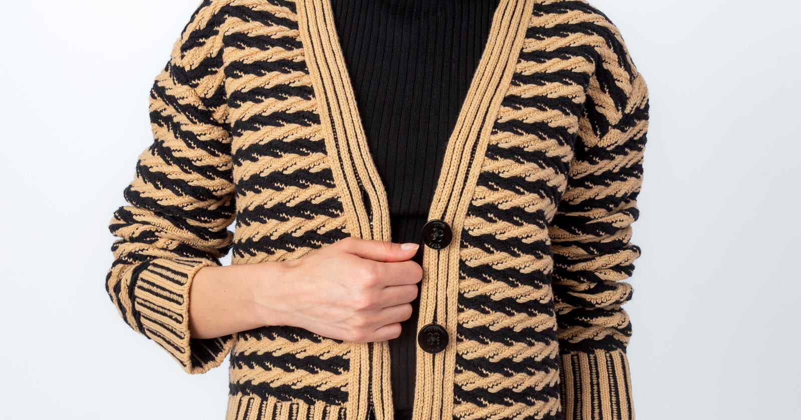 Knitted Jacket, Structure Pattern - Black - Knitted Jackets - Ivko Woman