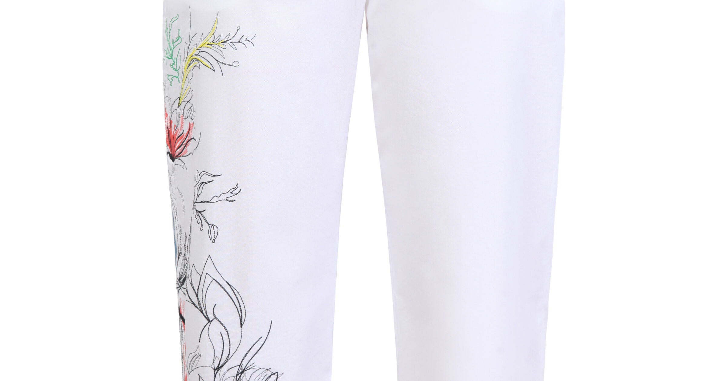 Embroidery Pants, Floral Pattern - White - Pants - Ivko Woman