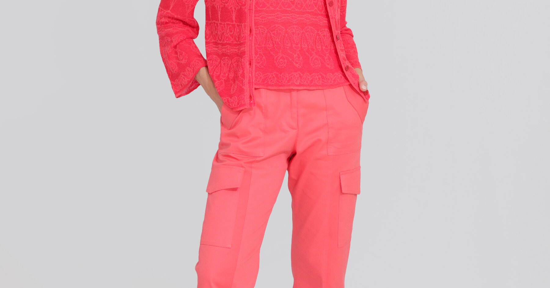 Structure Cardigan, Papyrus Motif - Red - Knitted Jackets - Ivko Woman