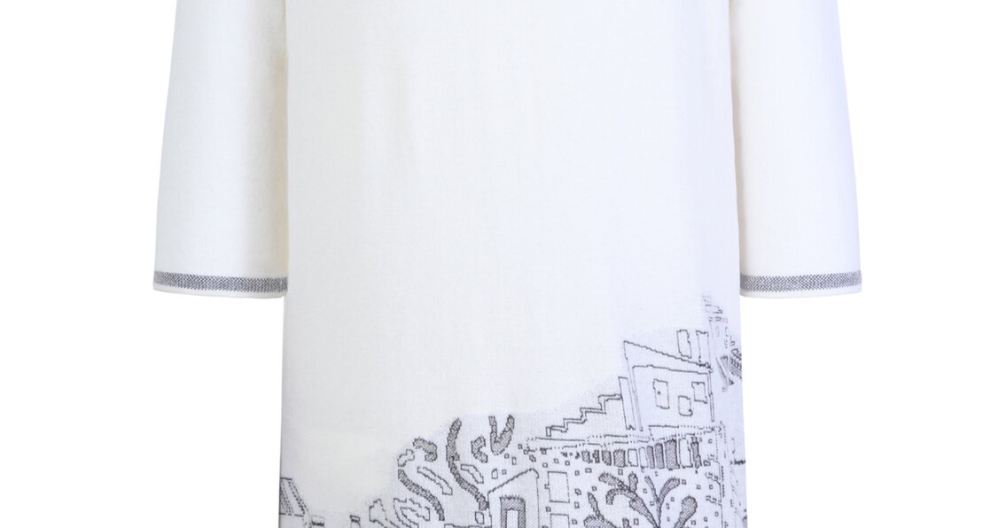 O-Neck Dress, Favela Pattern - Off-White - Dresses - Ivko Woman