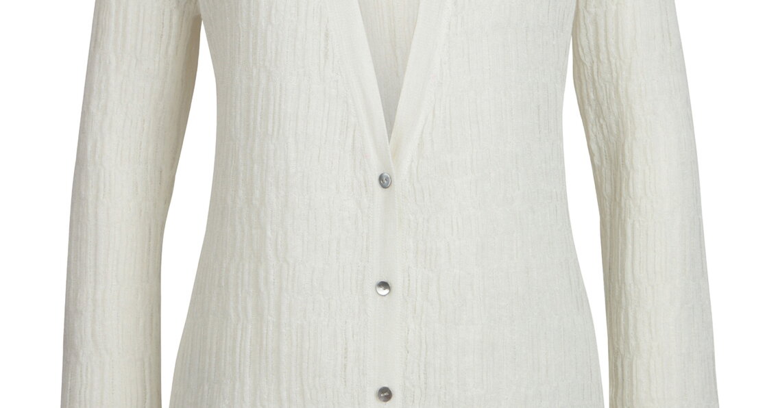 Long Cardigan, Structure Pattern - Off-White - Cardigans - Ivko Woman