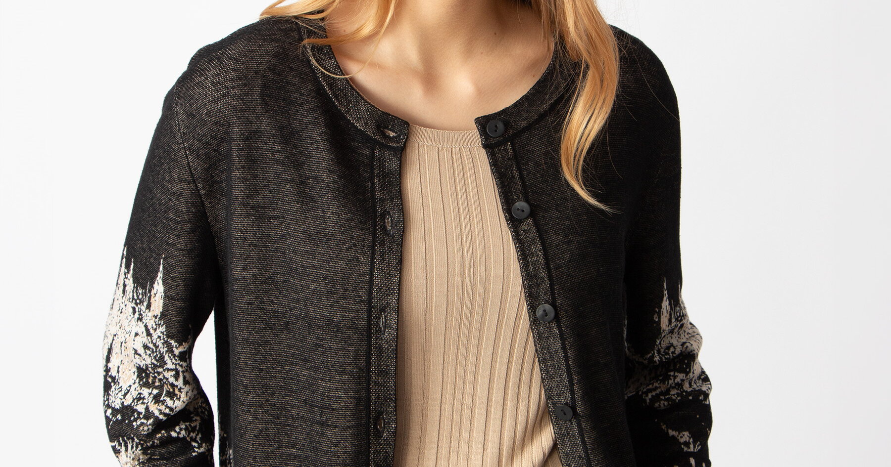Jacquard Cardigan, Garden Nostalgic Pattern - Black - Cardigans - Ivko ...