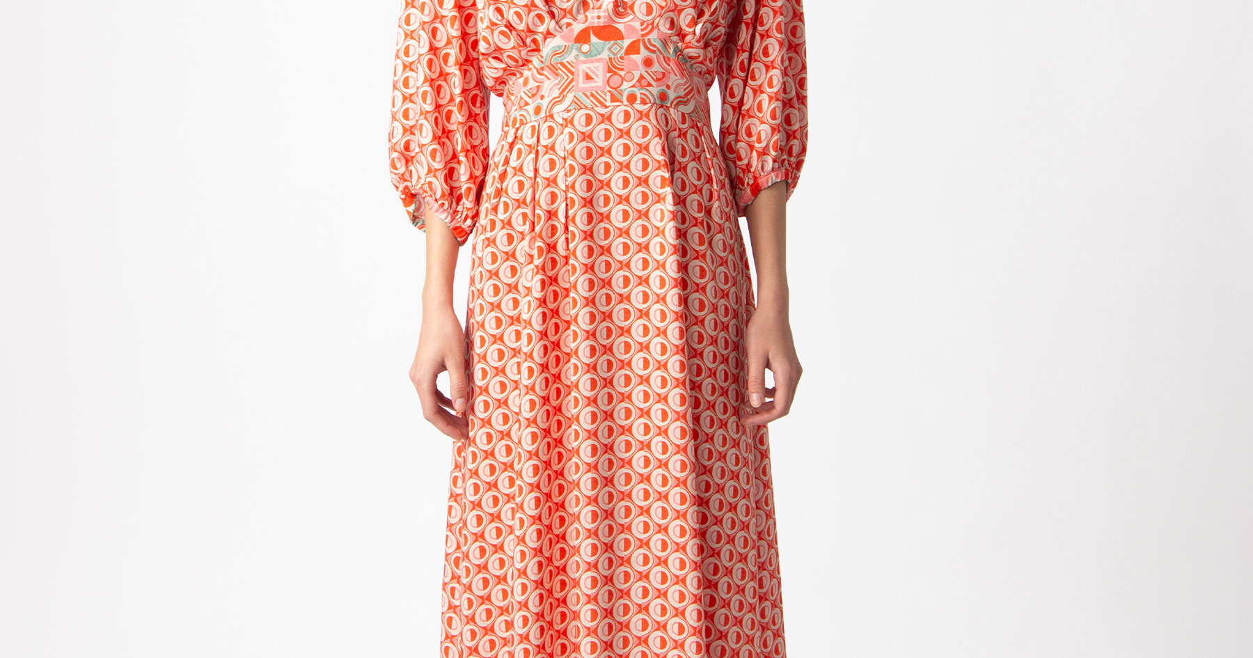 Printed Dress, Mix&Match Motif - Coral - Dresses and skirts - Ivko Woman