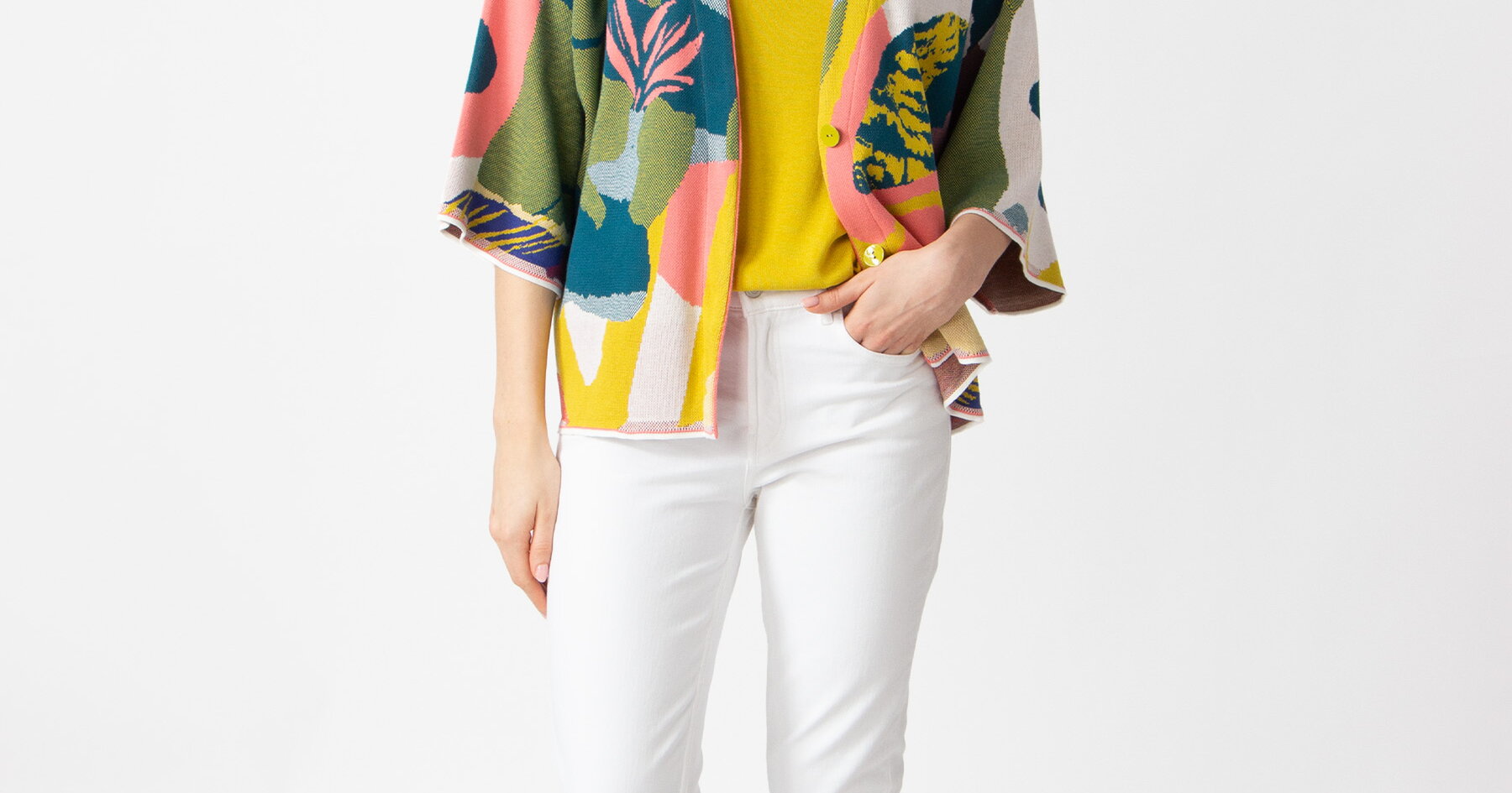 Knitted Cardigan, Maximalist Tropics Pattern - Yellow - Cardigans ...