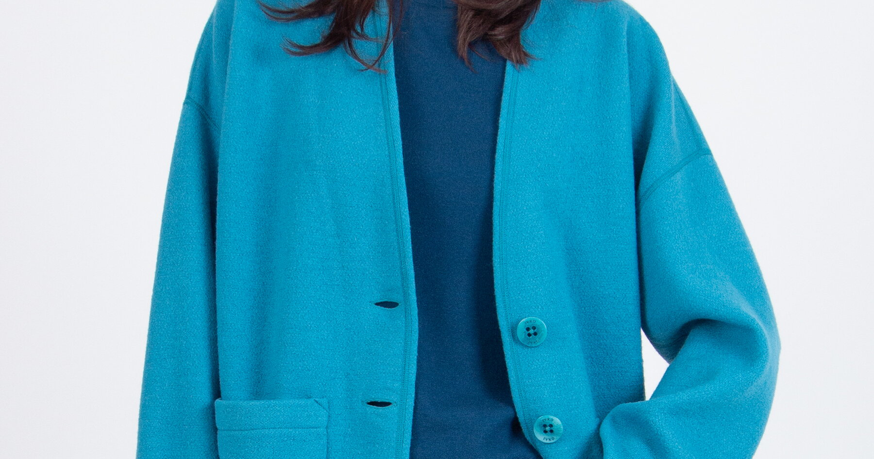 Boiled Wool Jacket - Blue - Knitted Jackets - Ivko Woman